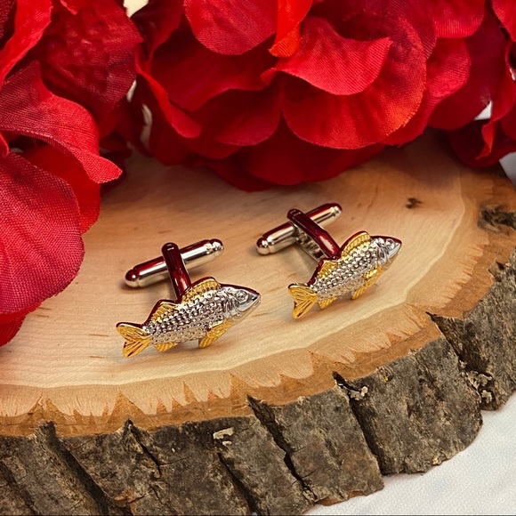 Accessories | Bass Fish Fisherman Silver And Gold Cufflinks | Poshmark